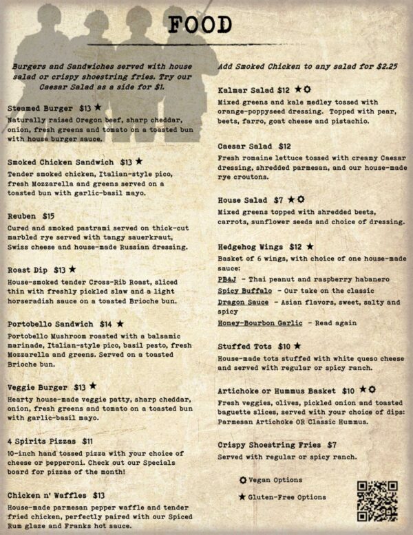 MENUS – 4 Spirits Distillery