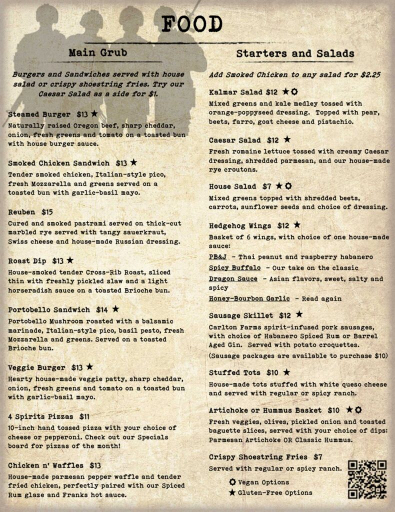MENUS – 4 Spirits Distillery