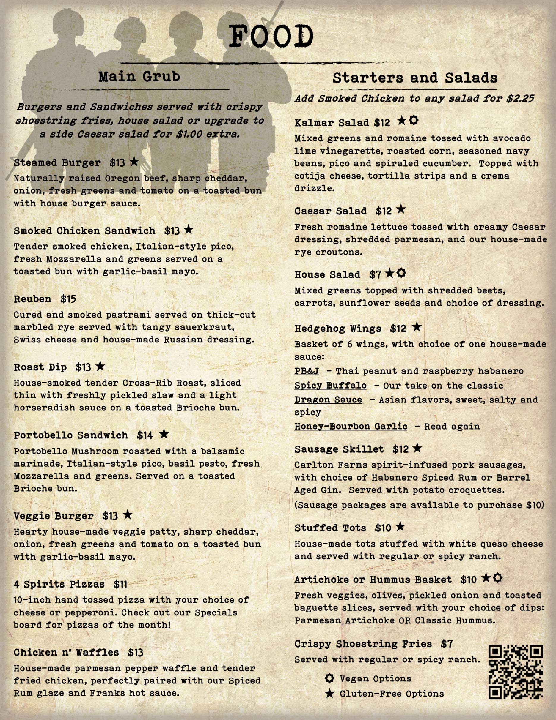 MENUS – 4 Spirits Distillery