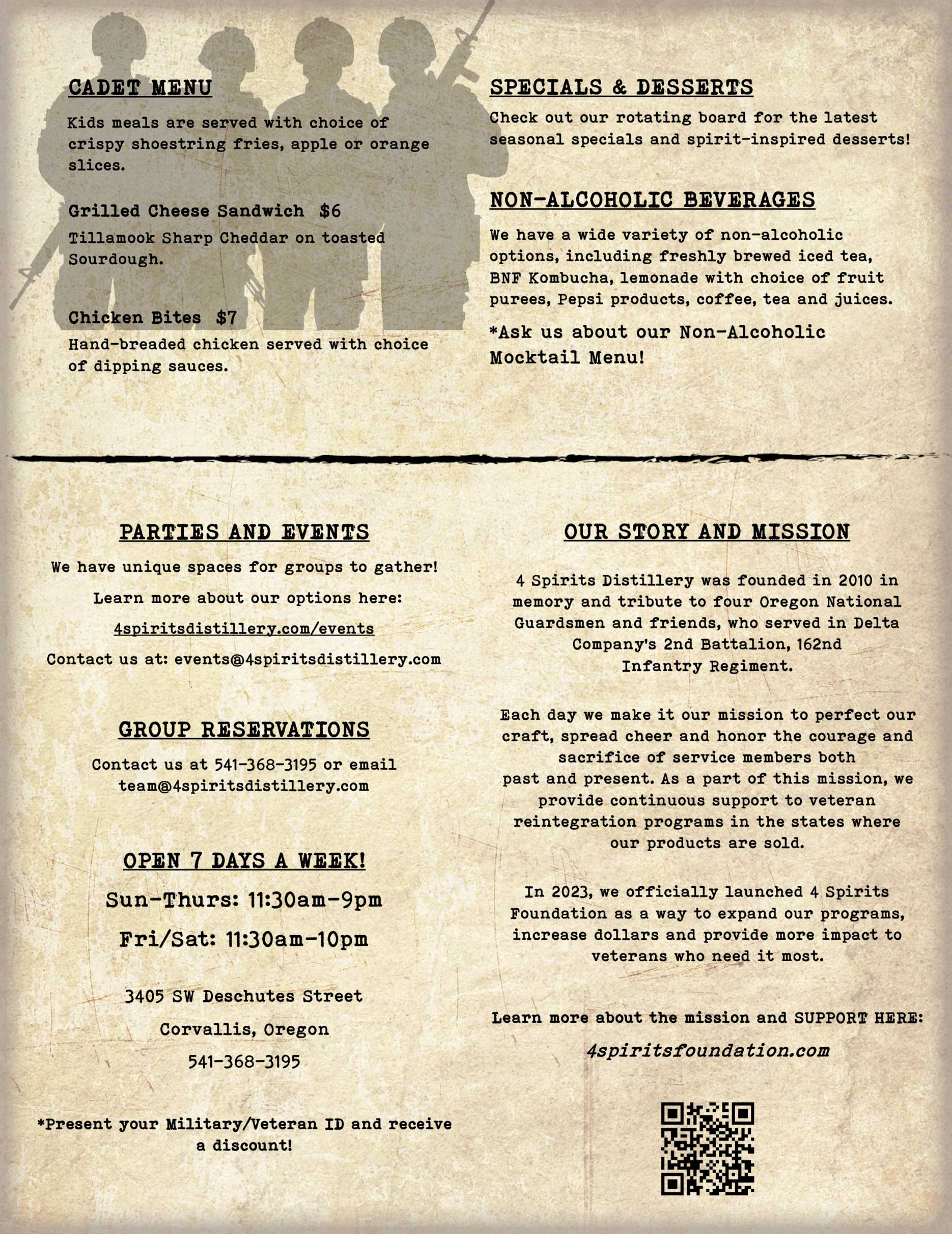 MENUS – 4 Spirits Distillery