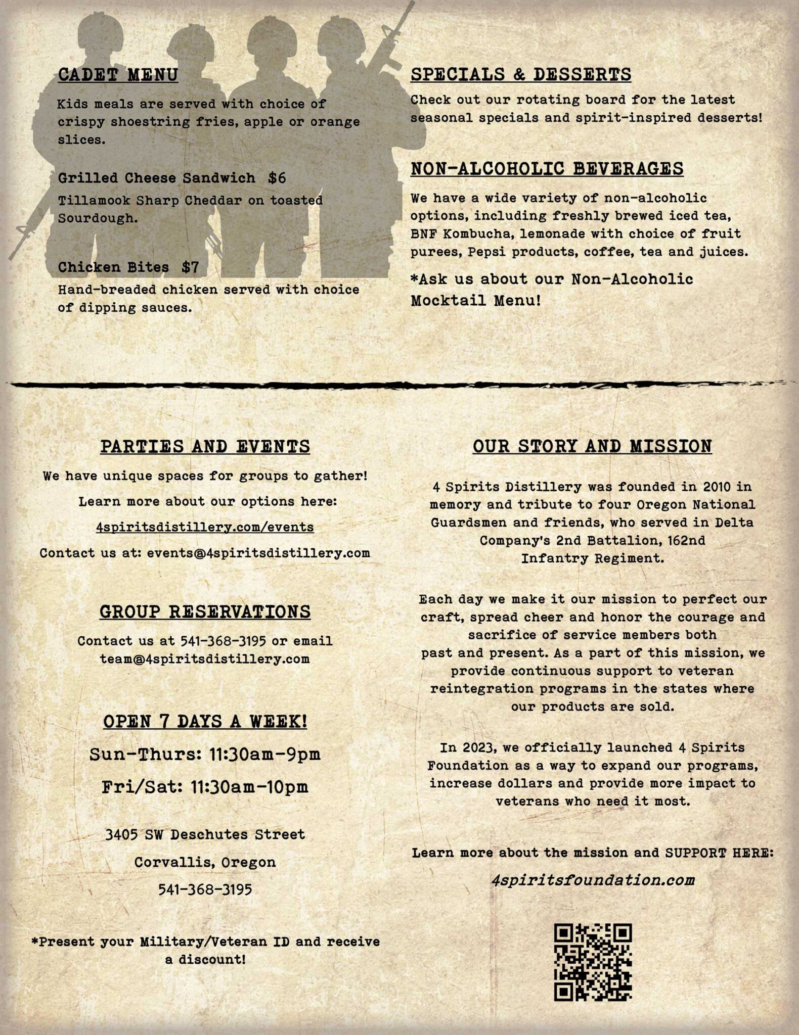 MENUS – 4 Spirits Distillery